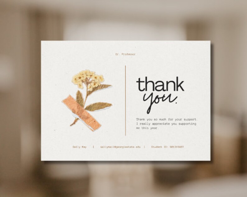 Daisy Thank You Card, End of Year Cards Template Design, Teacher, Thank ...