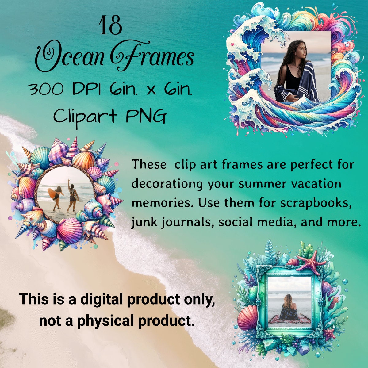 18 Ocean Frames Clipart PNG - Etsy
