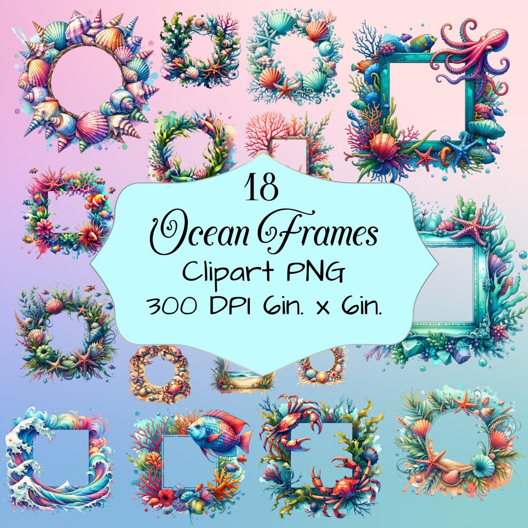 18 Ocean Frames Clipart PNG - Etsy