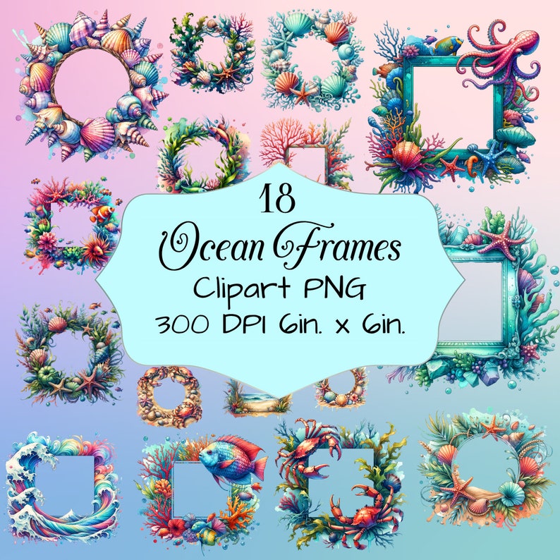 18 Ocean Frames Clipart PNG - Etsy