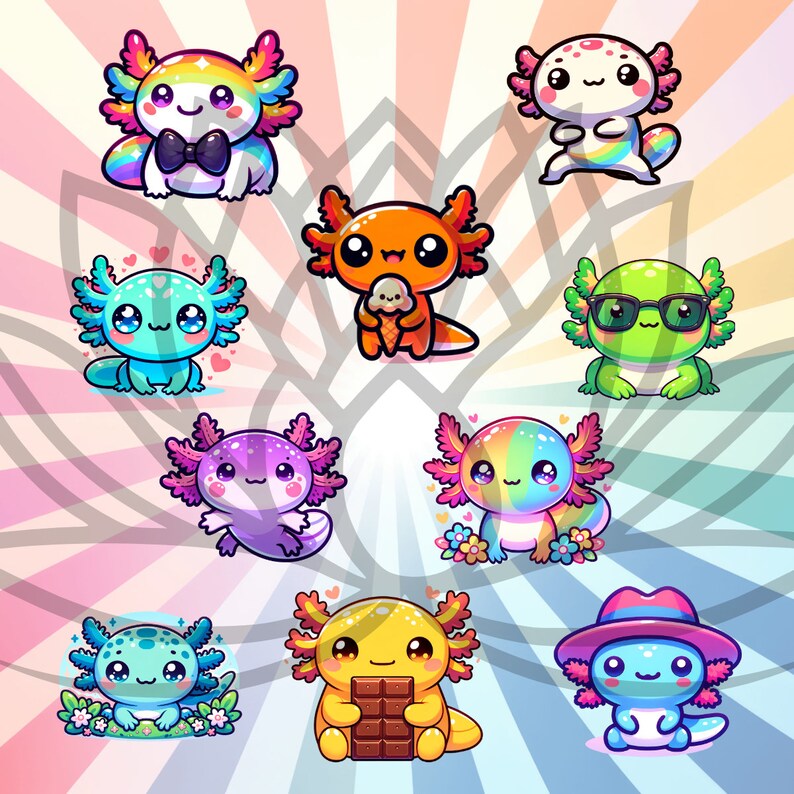 20 Colorful Kawaii Axolotl Clipart PNG - Etsy