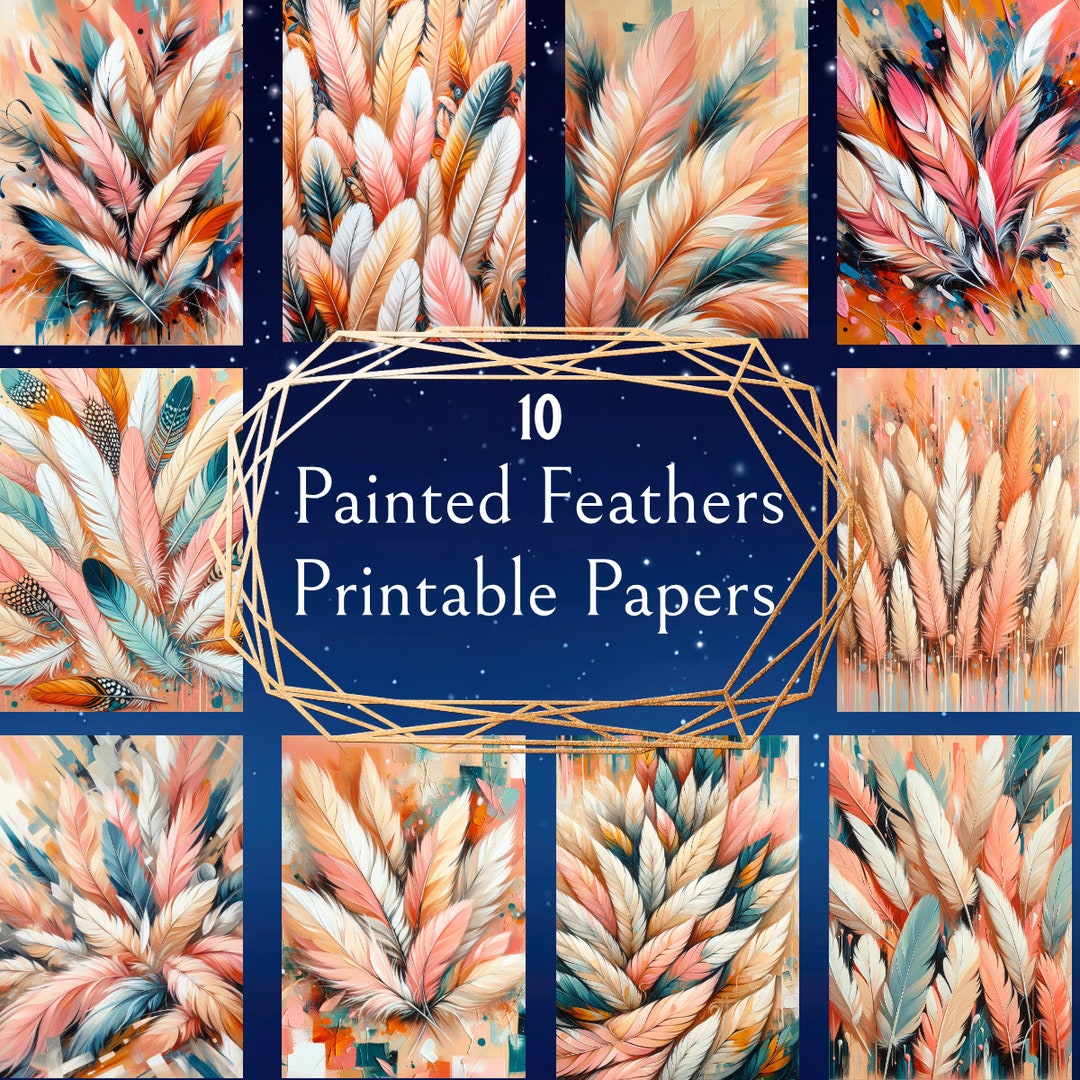 Painted Feathers Printable Journal Papers - Etsy