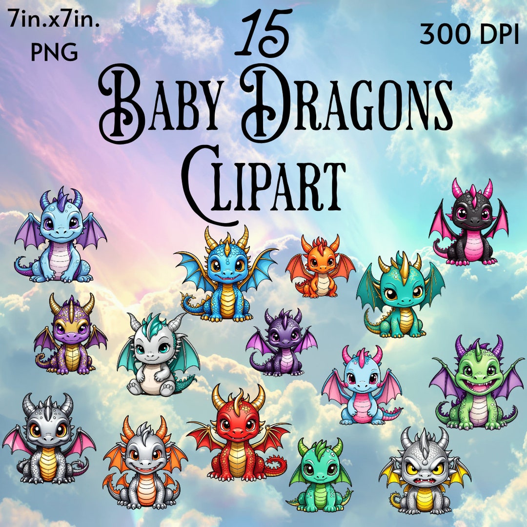 15 Colorful Baby Dragons Clipart PNG - Etsy