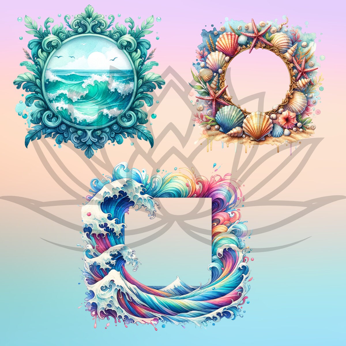 18 Ocean Frames Clipart PNG - Etsy