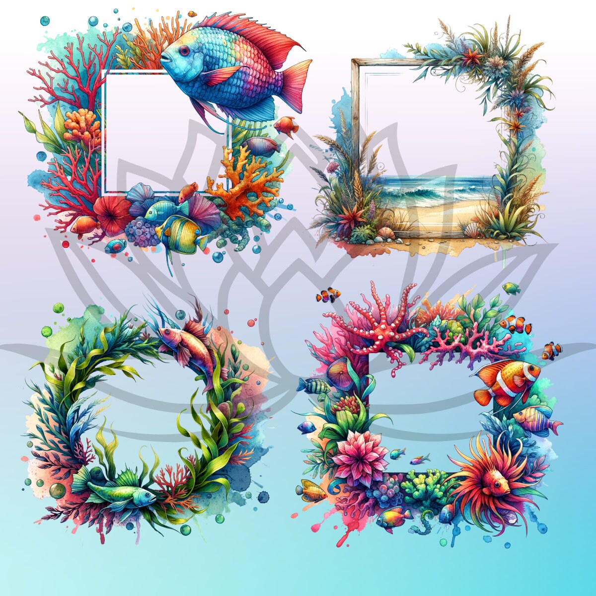 18 Ocean Frames Clipart PNG - Etsy