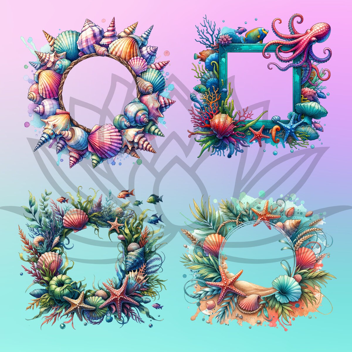 18 Ocean Frames Clipart PNG - Etsy