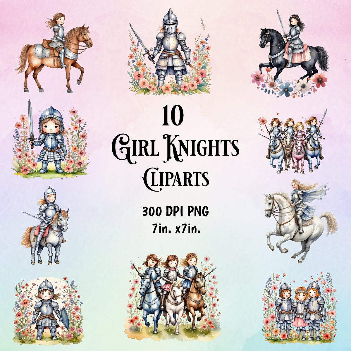 10 Girl Knights Cliparts PNG - Etsy