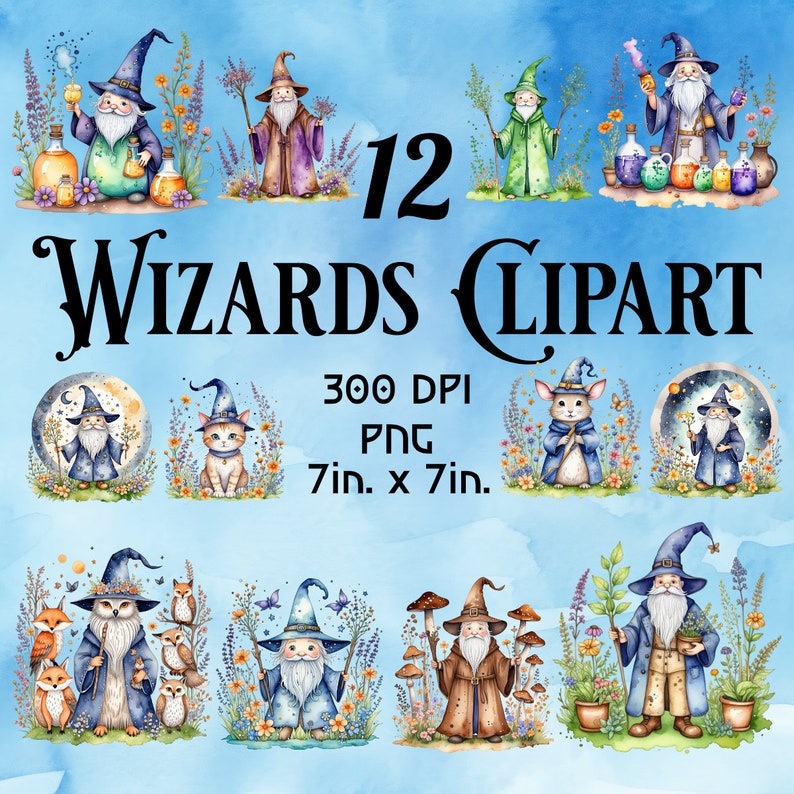 12 Old Wizards Clipart PNG - Etsy