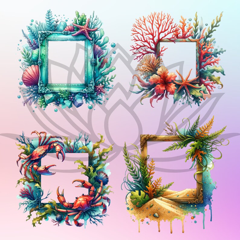 18 Ocean Frames Clipart PNG - Etsy