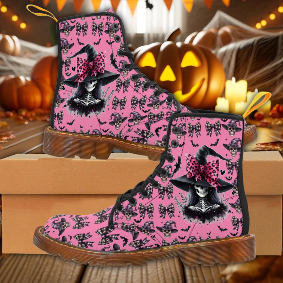 Coquette Skull Combat Boots, Halloween Boots, Coquette Witchy Boots ...