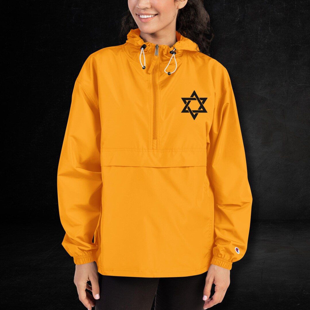Gold Packable Jacket, Star of David Embroidered Packable Jacket ...