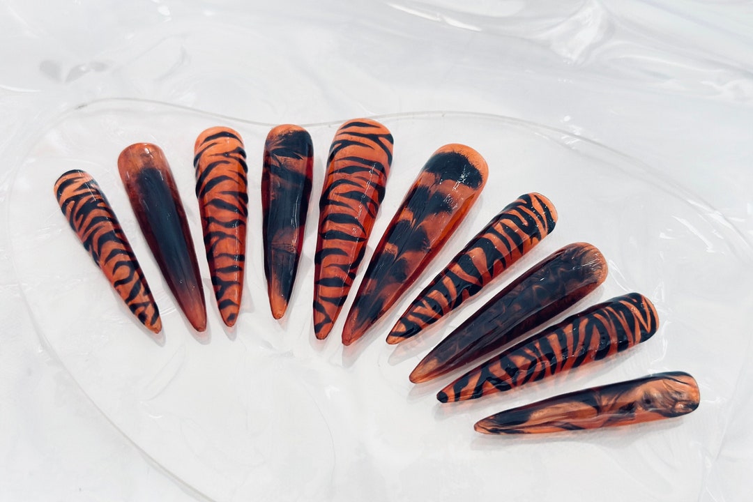 Tiger Pattern Nail Design | Vintage Press on Nail | Stiletto Nail ...