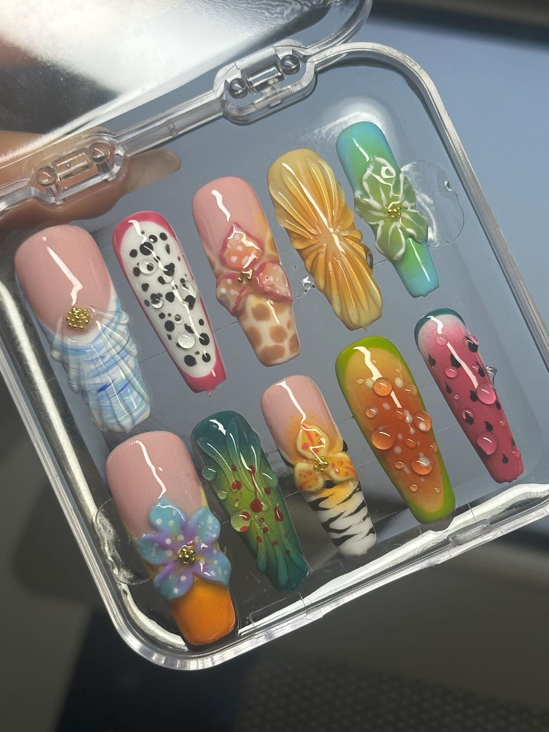 Colorful Mismatch Press on Nails – Handmade 3D Art Nails | Unique ...