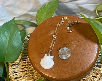 Natural Seashell Pendant, 18K White Gold Plated on 22 Sterling Silver ...