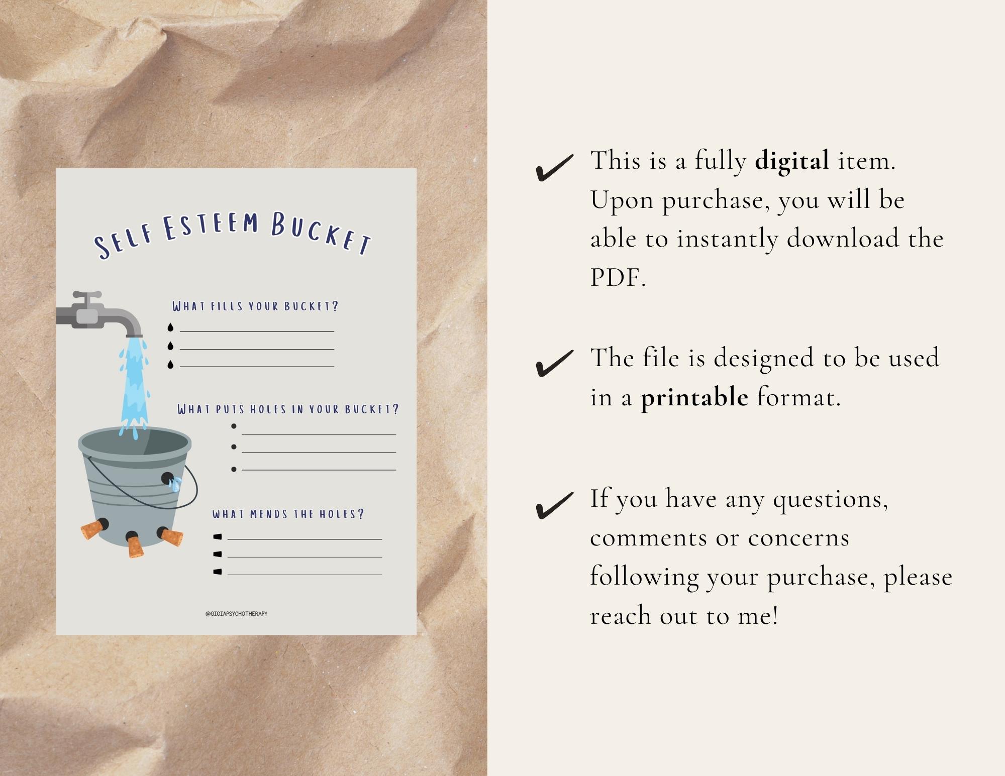 Self-esteem Bucket Activity: Therapy Worksheet (printable PDF) - Etsy