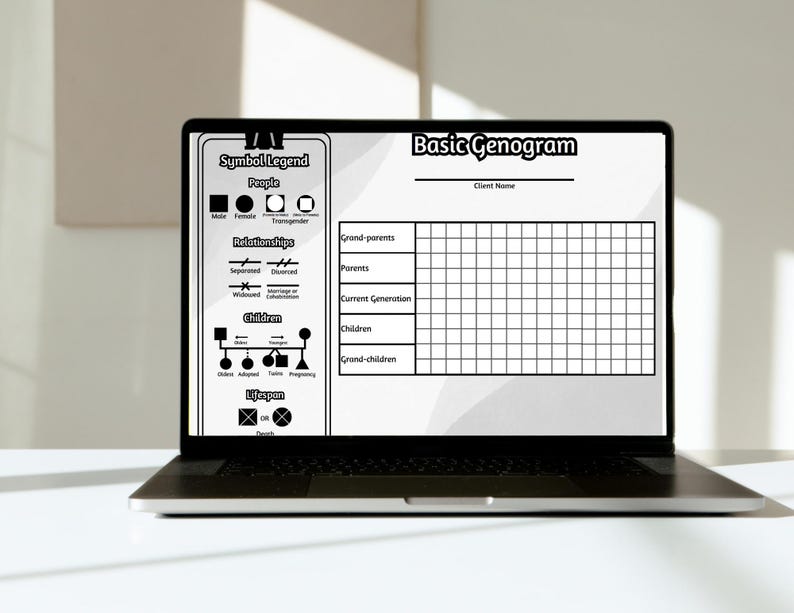 Printable Genogram Template With Symbol Legend (PDF & JPEG) - Etsy