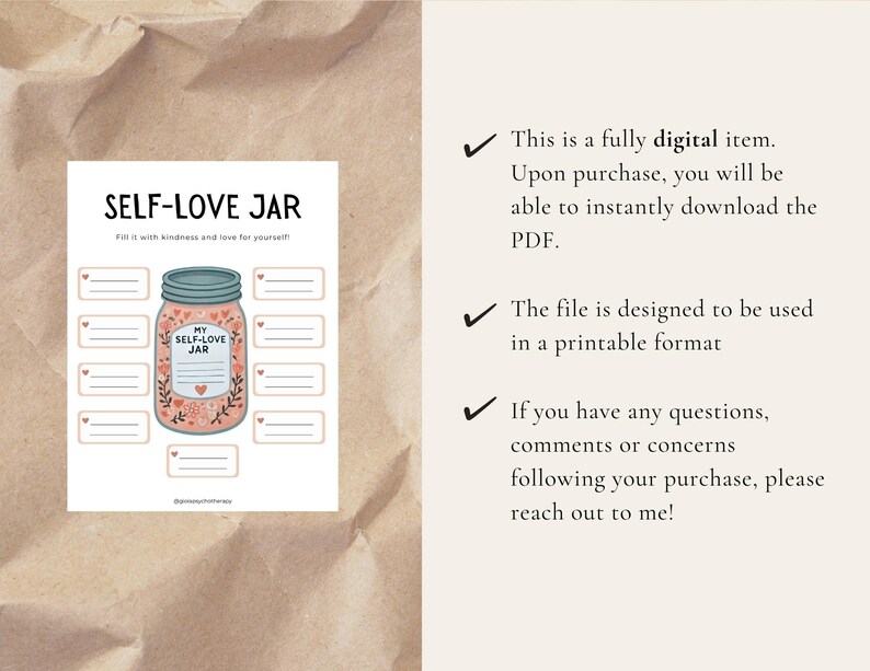 Self-esteem Activity, Self-worth, Self-love Jar, Therapy Worksheet ...