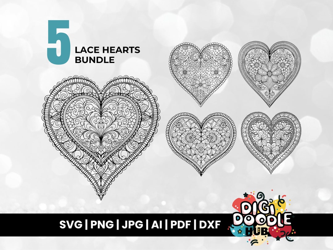Lace Heart SVG Bundle: Valentine's Day Cut Files (digital Download) - Etsy