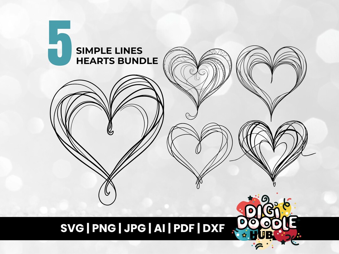 Simple Hand Drawn Lines Heart SVG Bundle, Valentine's Heart Ink Sketch ...