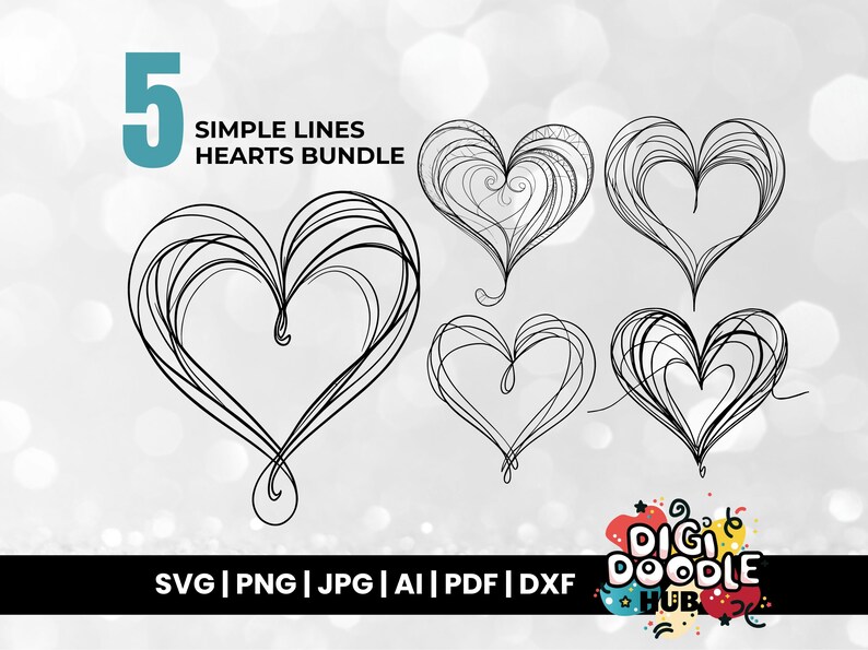 Simple Hand Drawn Lines Heart SVG Bundle, Valentine's Heart Ink Sketch ...