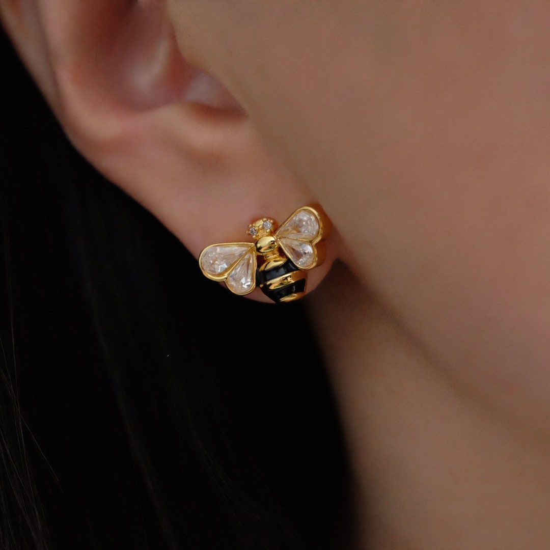 Dainty Bee Earrings, Cute Bee Stud Earrings, Cz Gold Bee, Bumble Bee Stud Earrings for Women ...