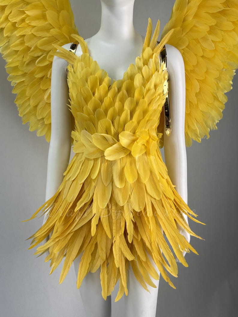 Alas de ángel de plumas amarillas hechas a mano: disfraz de Burning Man ...
