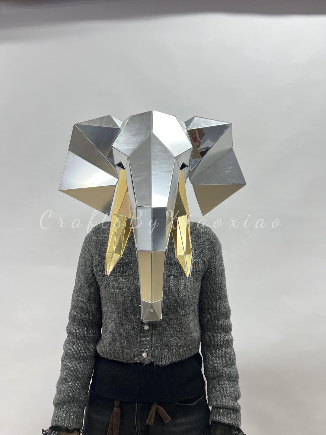 Stylish Silver Mirror Animal Mask - Full Head Elephant Mask for ...