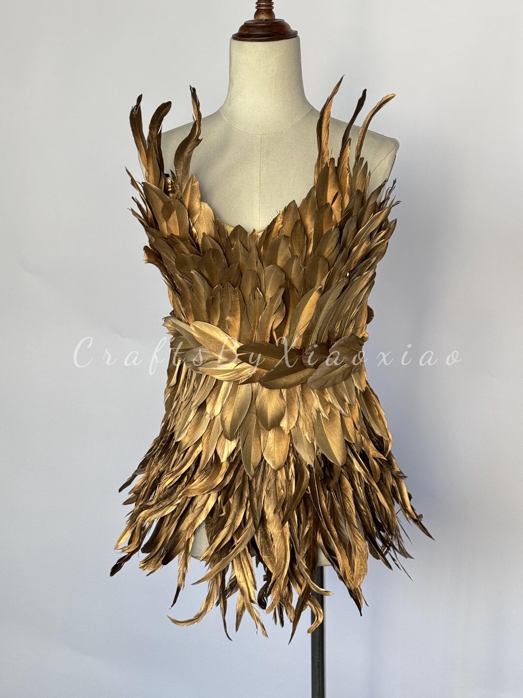 Innovative Handmade Golden Feathered Dress: Different Design, Last One ...