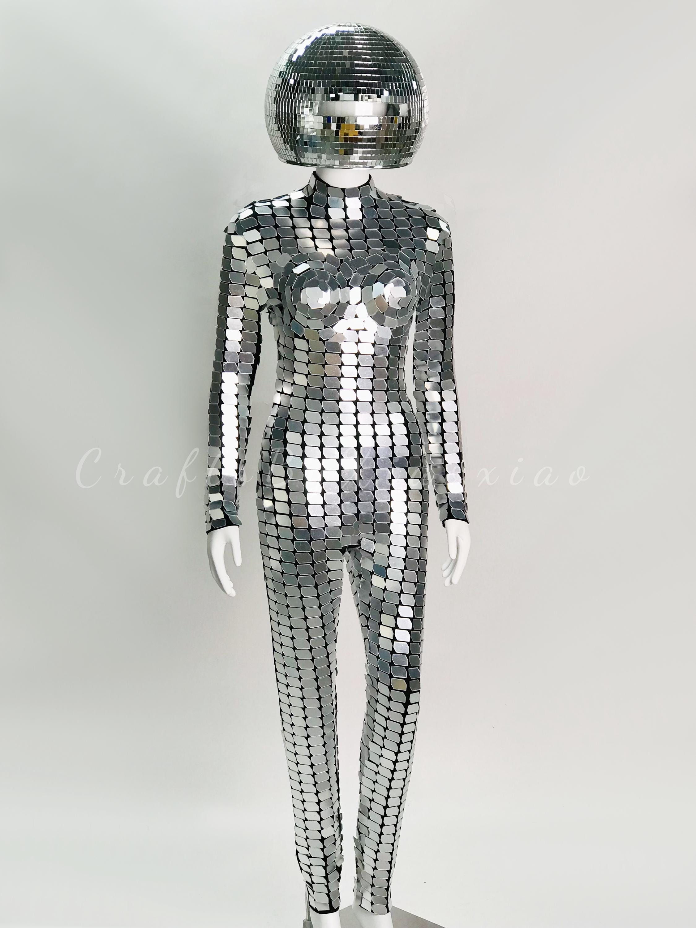 Futuristic Silver Sequin Chainmail Jumpsuit With Disco Helmet - Etsy
