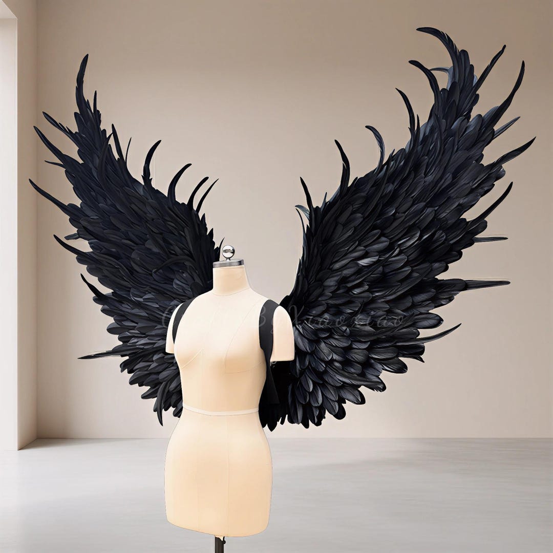 Black Large Real Feather Angel Wings, Halloween, Gothic Dark-fairy ...
