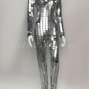 Futuristic Silver Sequin Chainmail Jumpsuit With Disco Helmet - Etsy