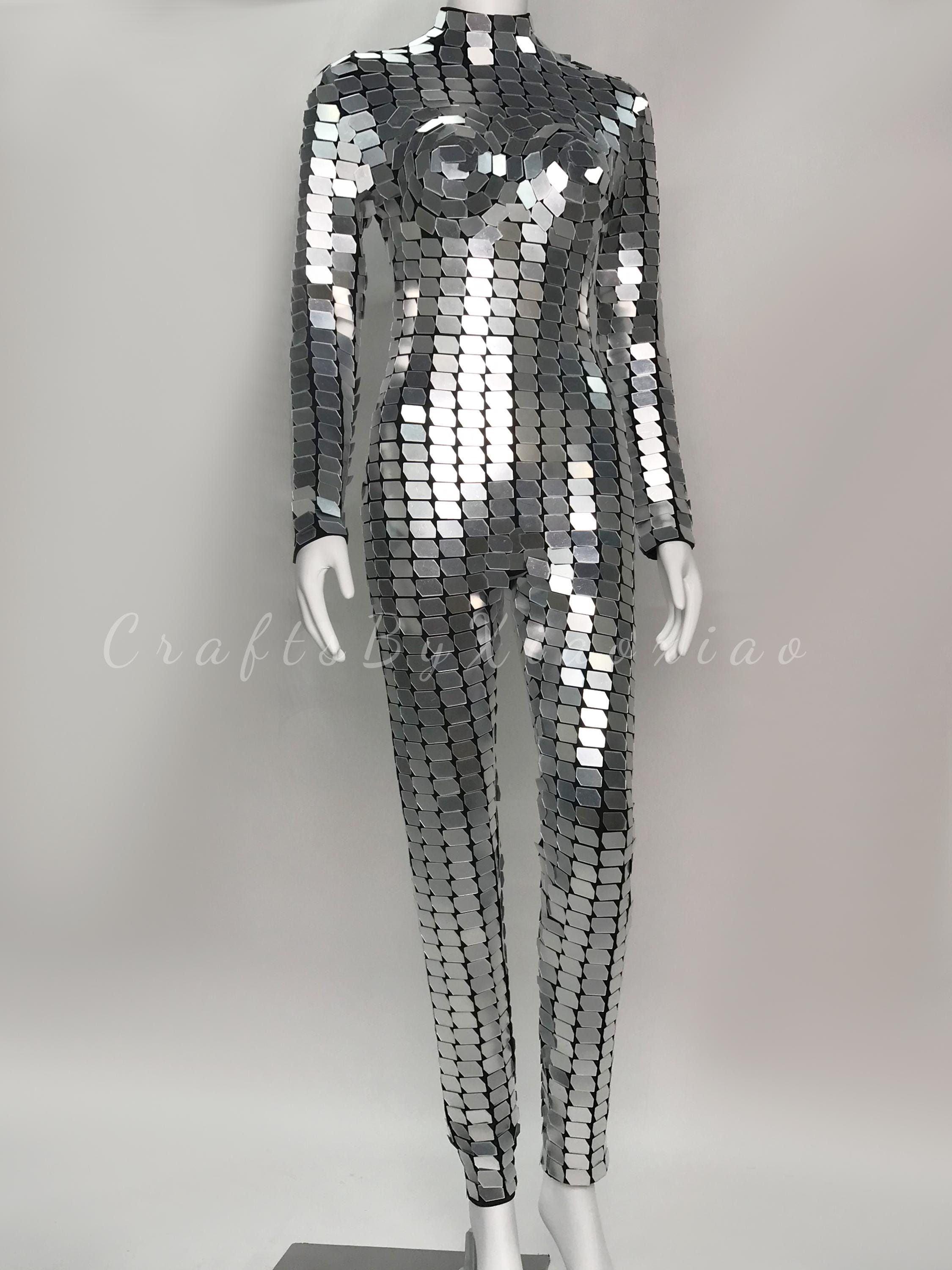 Futuristic Silver Sequin Chainmail Jumpsuit With Disco Helmet - Etsy