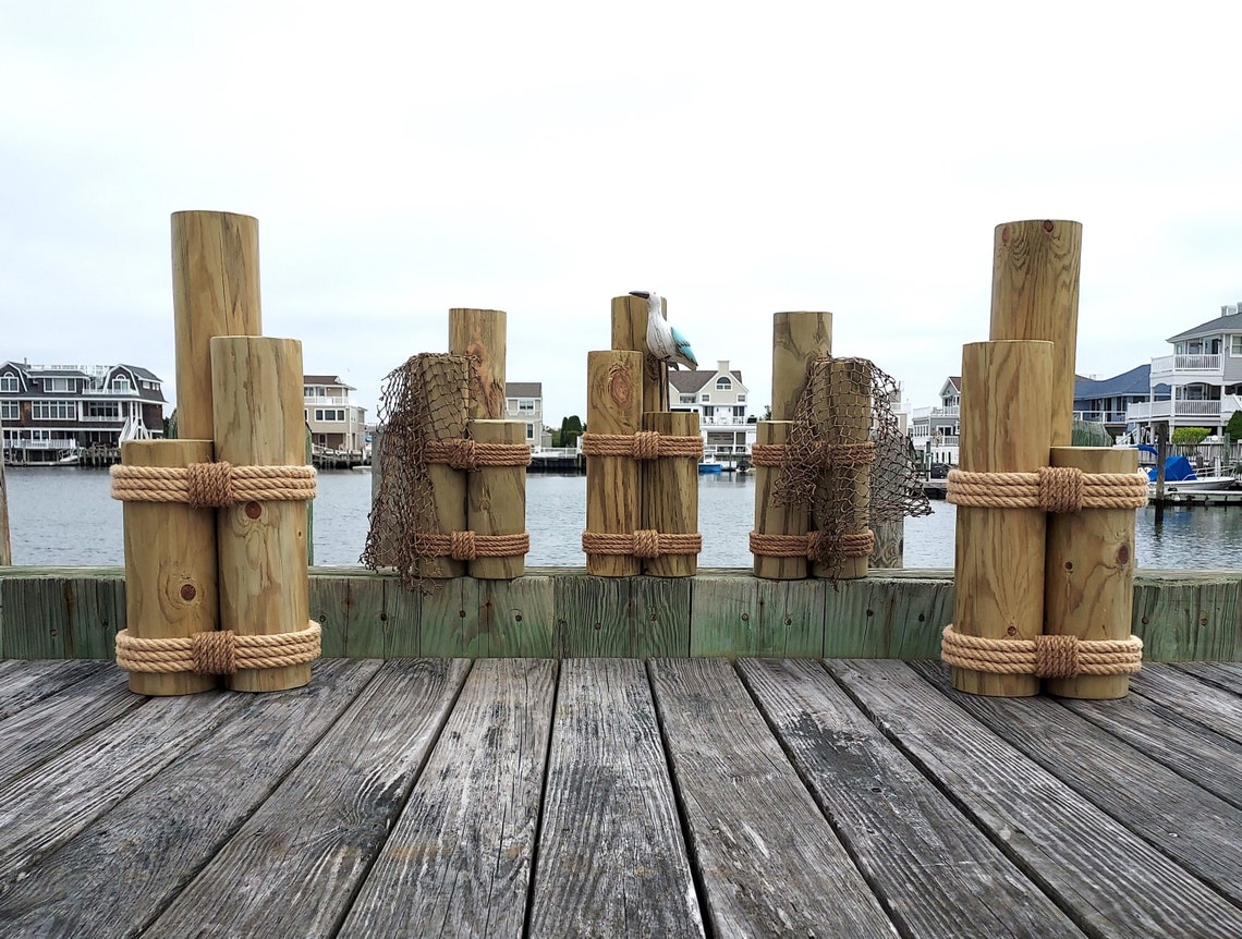 Nautical Piling Decor: 28" Coastal Deck Posts With Manila Rope - Etsy