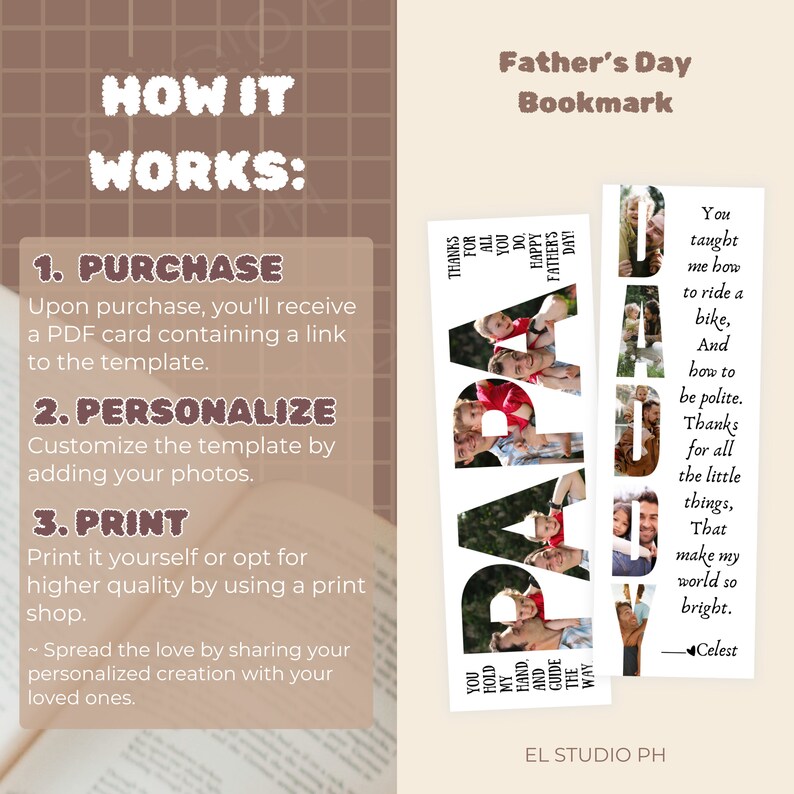 Father's Day Printable, Editable Canva Template, Fathers Day Bookmark ...