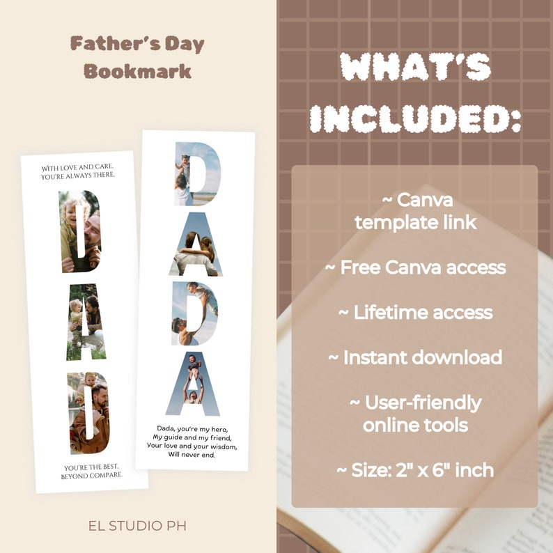 Father's Day Printable, Editable Canva Template, Fathers Day Bookmark ...