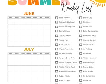 EDITABLE Summer Bucket List Summer Fun Calendar Summer Fun Poster ...