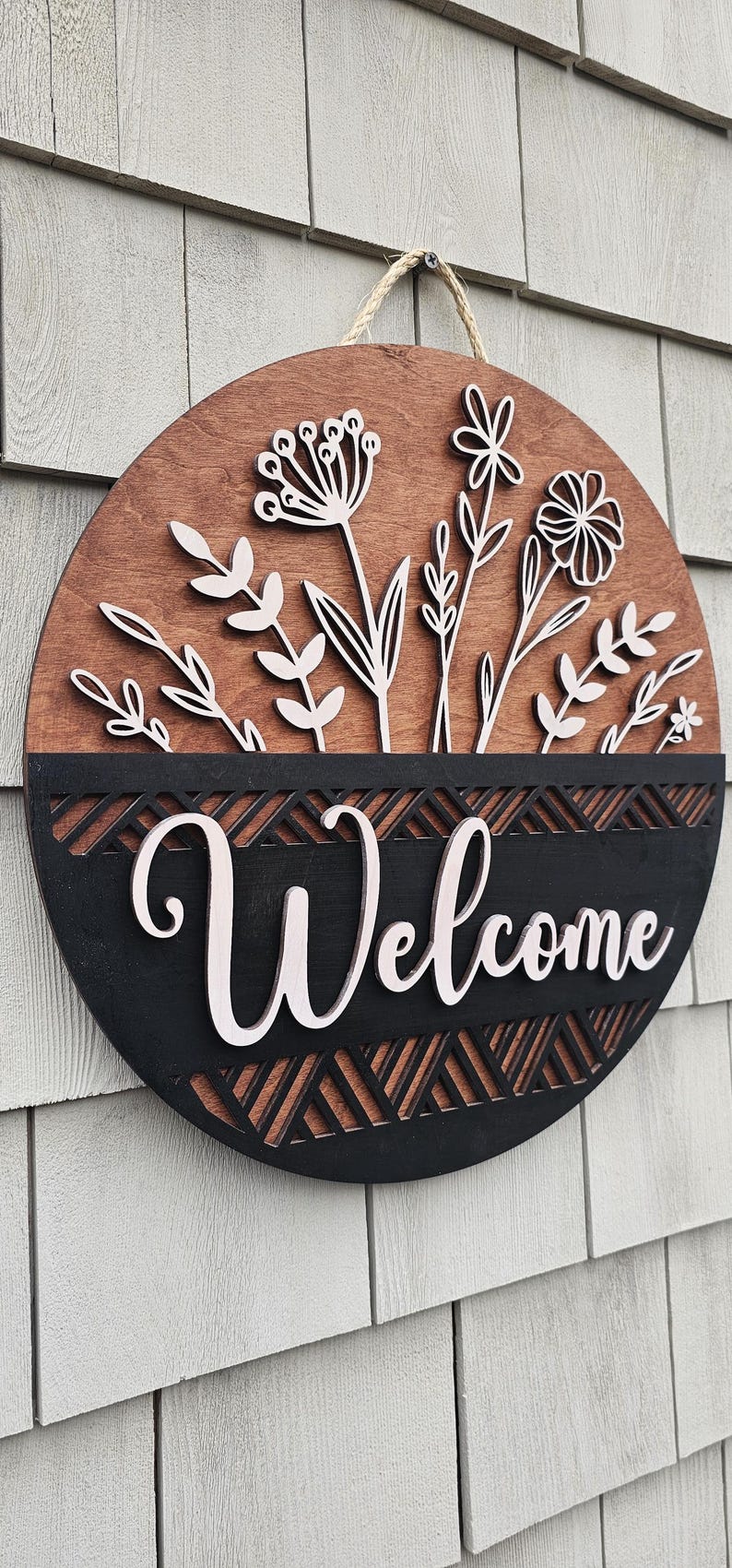 Personalized Floral Welcome Sign: Custom Wood Door Hanger (16 Inch) - Etsy