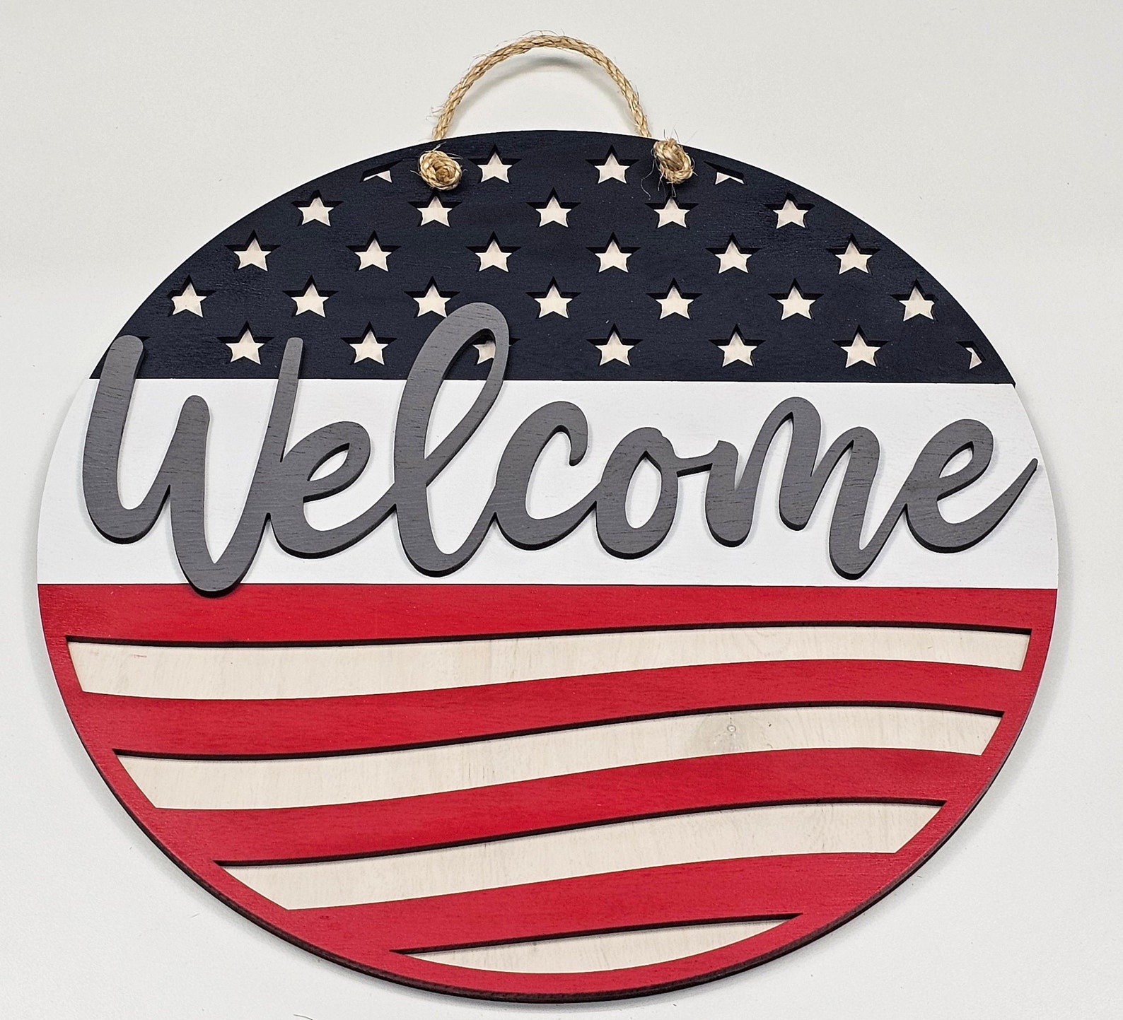 Patriotic Welcome Sign Door Hanger American Flag Wooden Sign Door Decor ...
