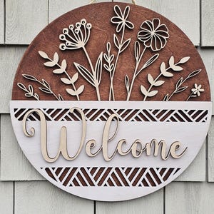 Personalized Floral Welcome Sign: Custom Wood Door Hanger, 16 + 18 Inch ...