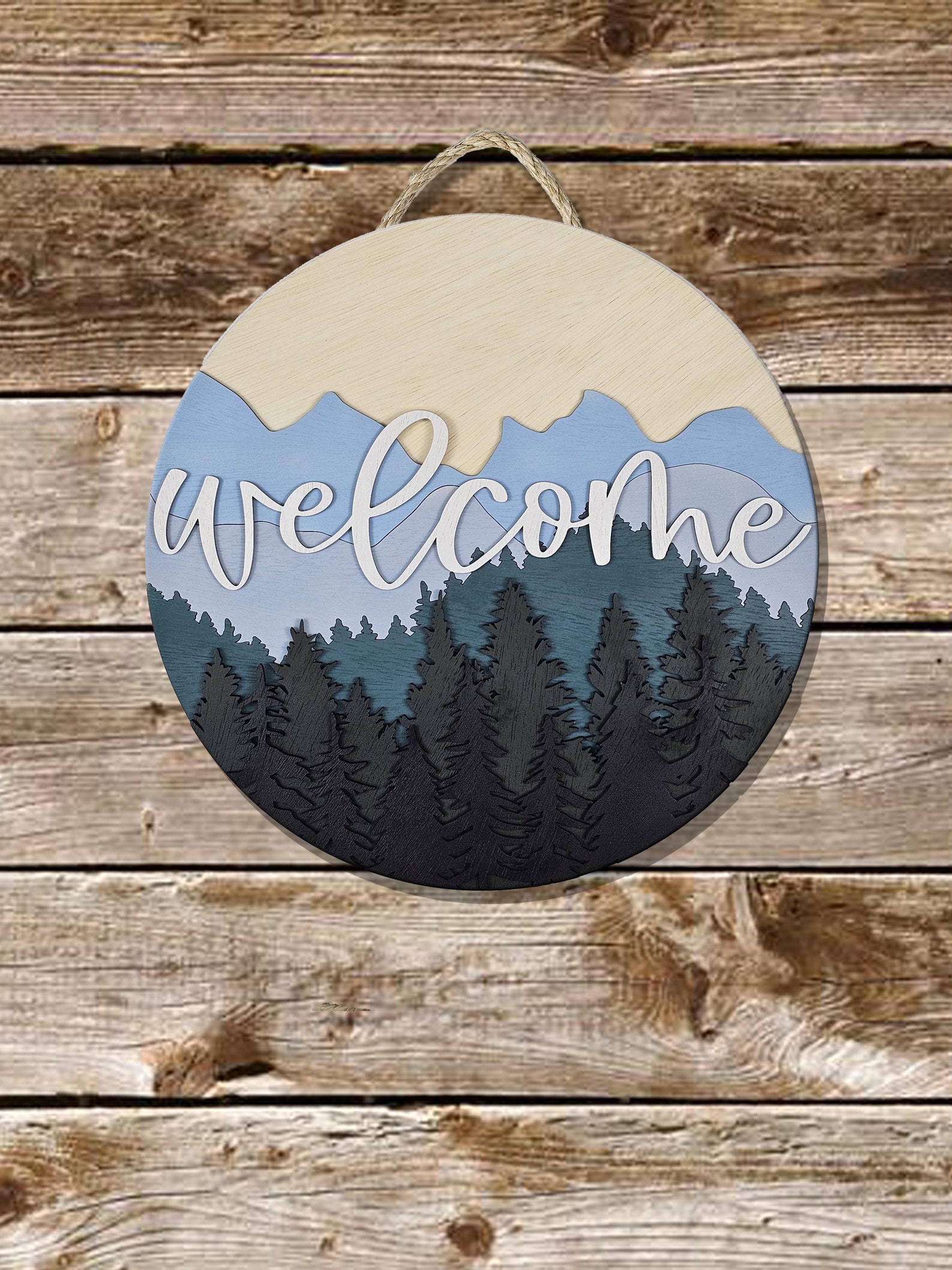 Mountain Welcome Sign: Custom Birch Wood Rustic Door Hanger 16 + 18 ...