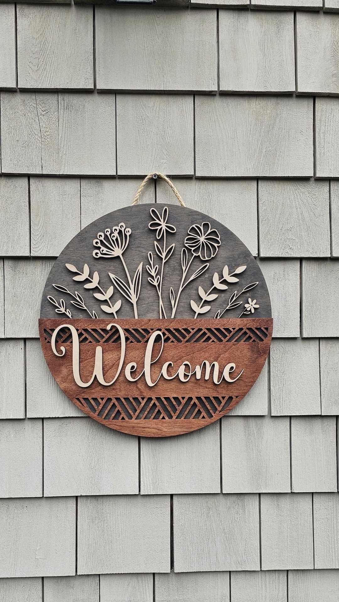 Personalized Floral Welcome Sign: Custom Wood Door Hanger, 16 + 18 Inch ...