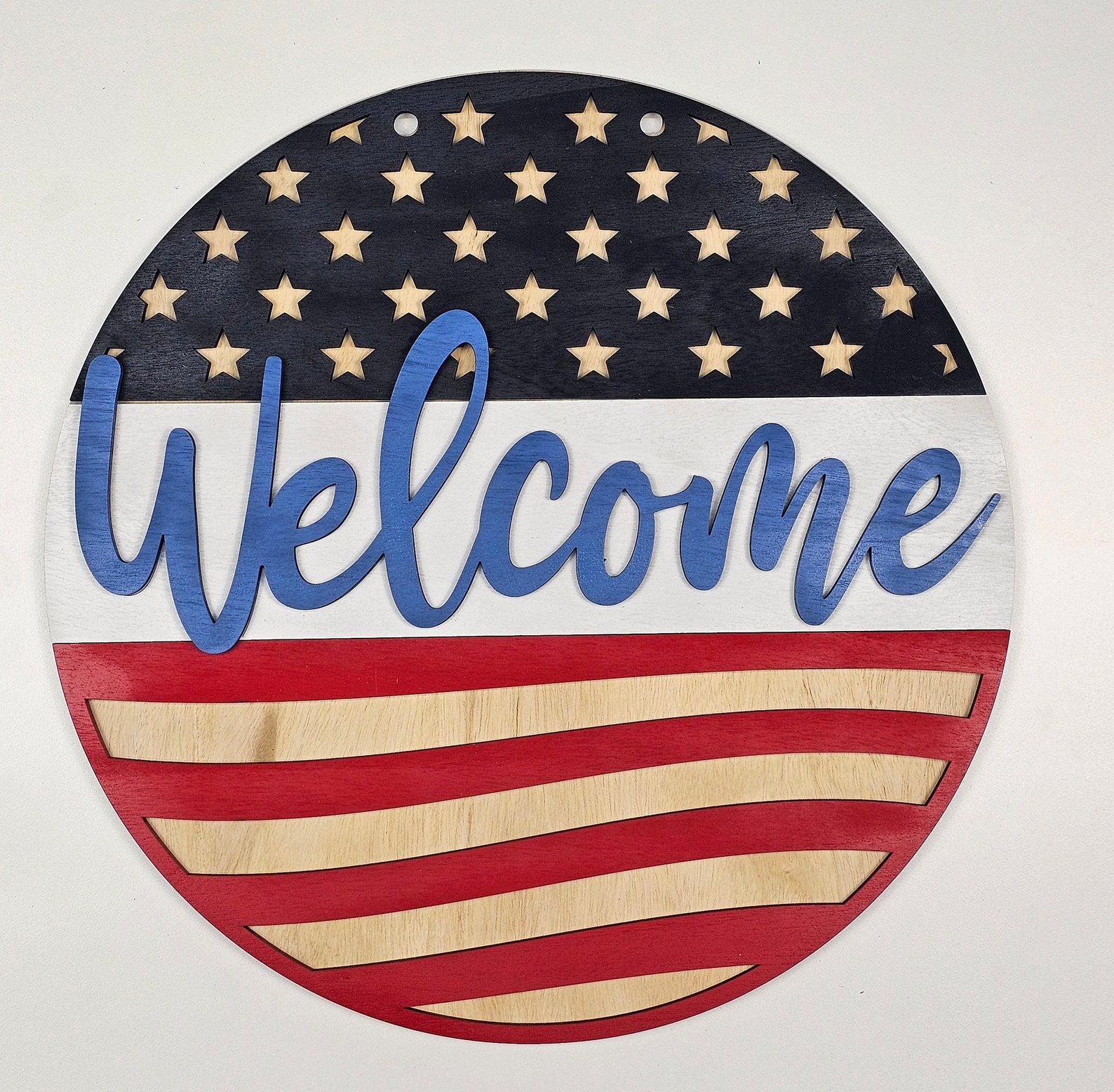 Patriotic Welcome Door Hanger: American Flag Birch Wood Sign - Etsy