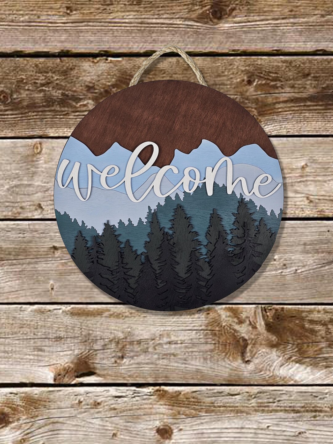 Mountain Scene Welcome Sign | Birch Wood Door Hanger, 16 Inch - Etsy