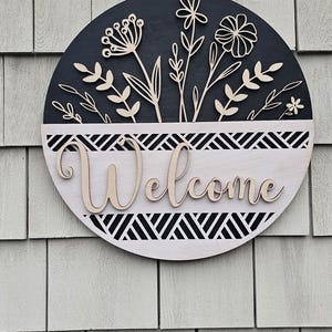 Personalized Floral Welcome Sign: Custom Wood Door Hanger, 16 + 18 Inch ...