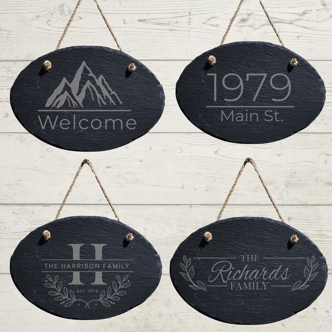 Custom Oval Slate Sign: Engraved House Number Door Sign, Mountain ...