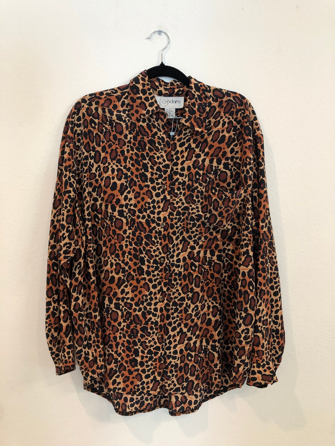 Long Sleeve Leopard Print Silk Blouse - Etsy