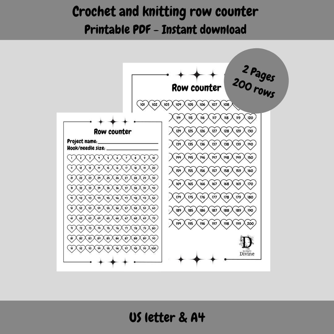 Printable Row Counter for Crochet & Knitting | PDF Stitch Tracker | 200 ...