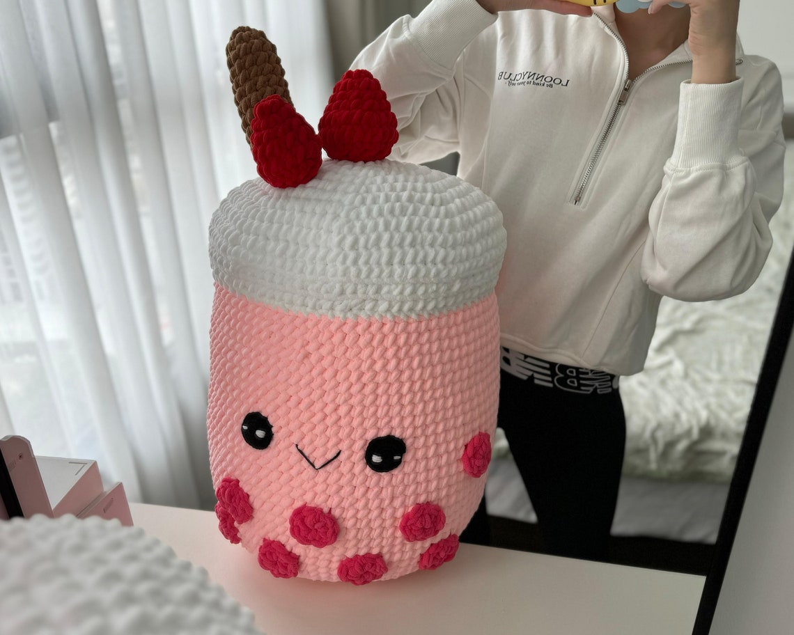Big Bubble Tea Crochet Pattern, Strawberry Bubble Tea Amigurumi Crochet ...