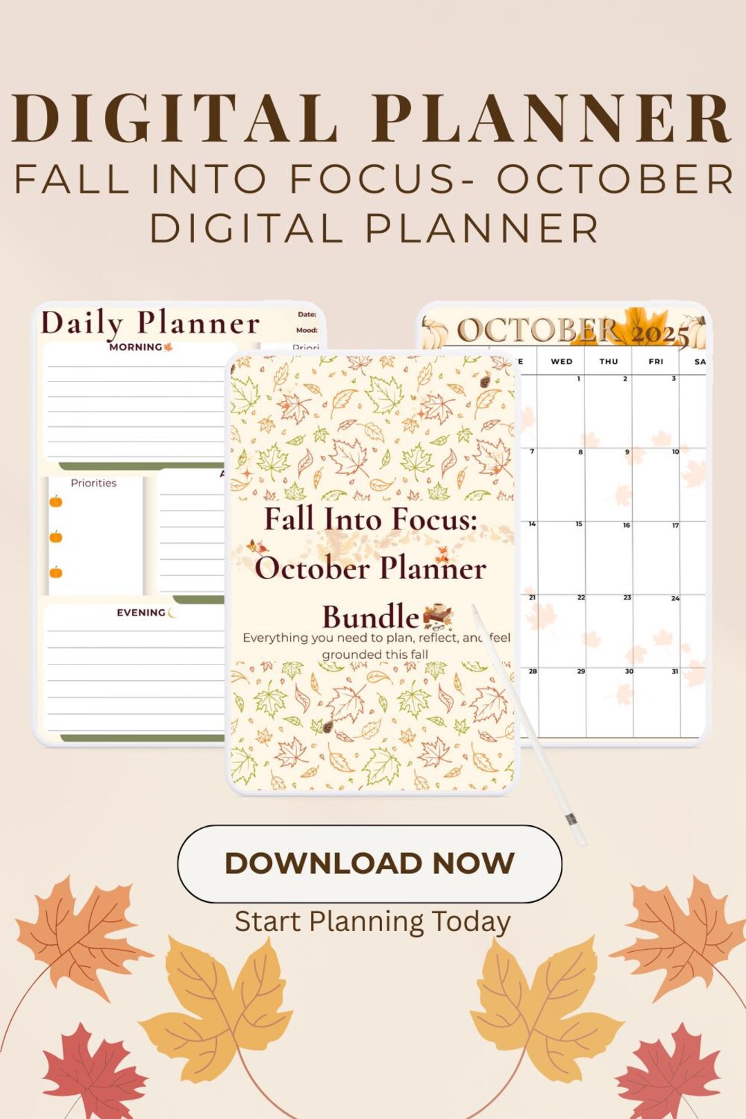 October Digital Planner | Goodnotes & Notability | Undated PDF | Cozy ...