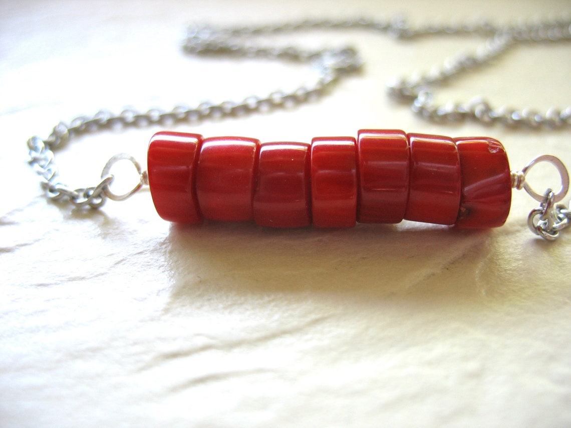 Red Coral Necklace Red Coral Strand Gemstone Necklace | Etsy